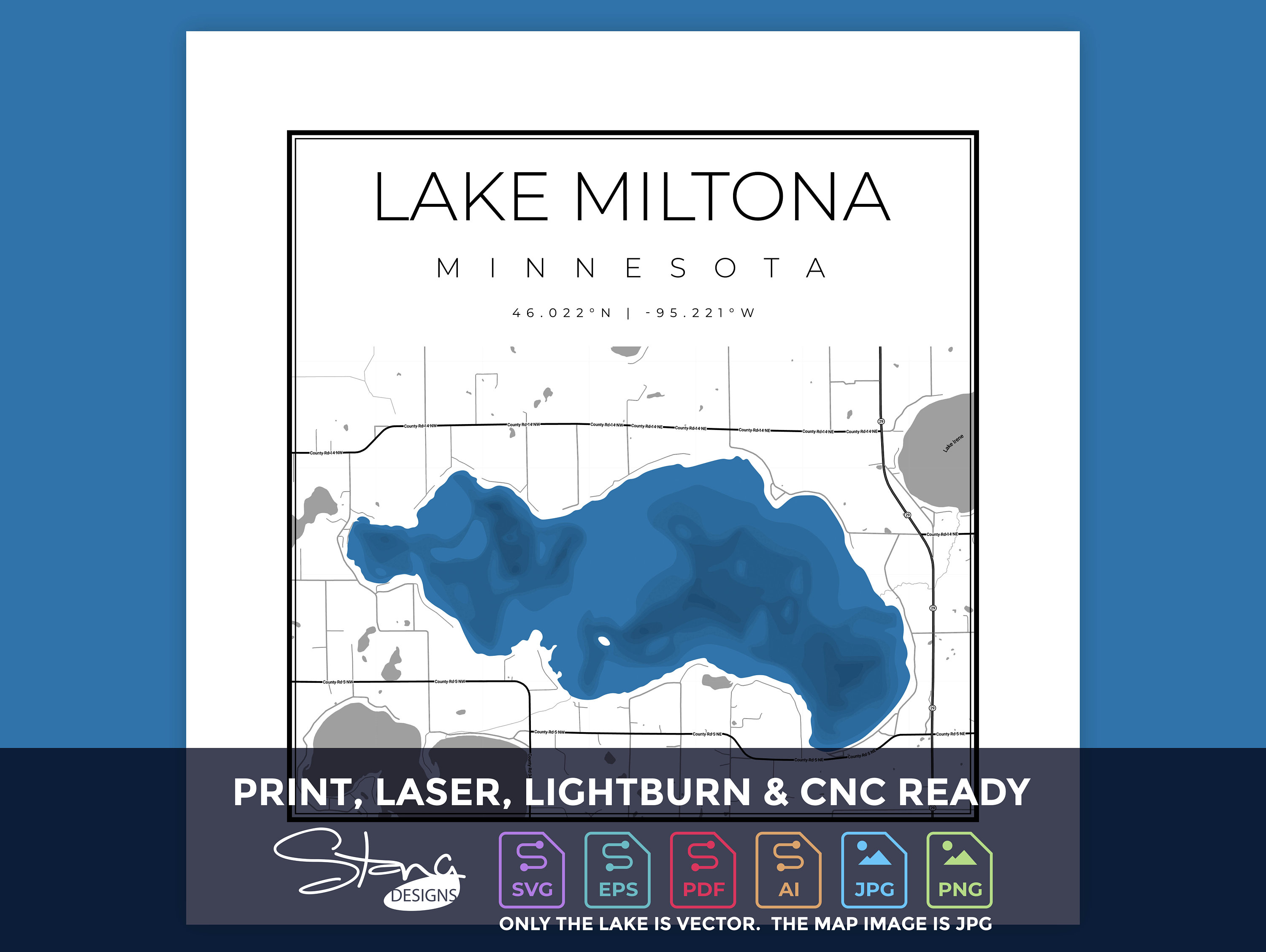 Lake Miltona MN Topographical Map Print Ready Wall Decor - Etsy