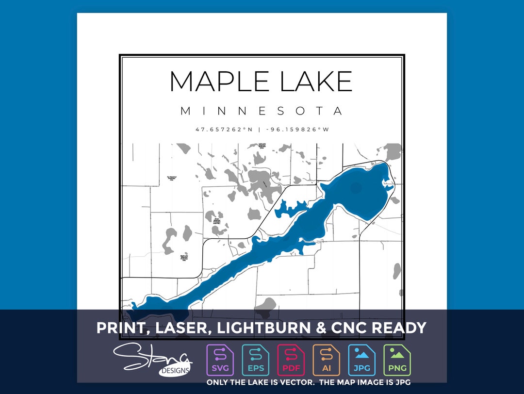 Maple Lake MN Topographical Map | Print Ready Wall Decor | Multiple ...