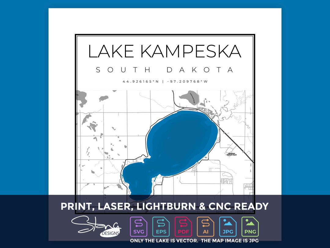 Lake Kampeska SD Topographical Map | Print Ready Wall Decor | Multiple ...