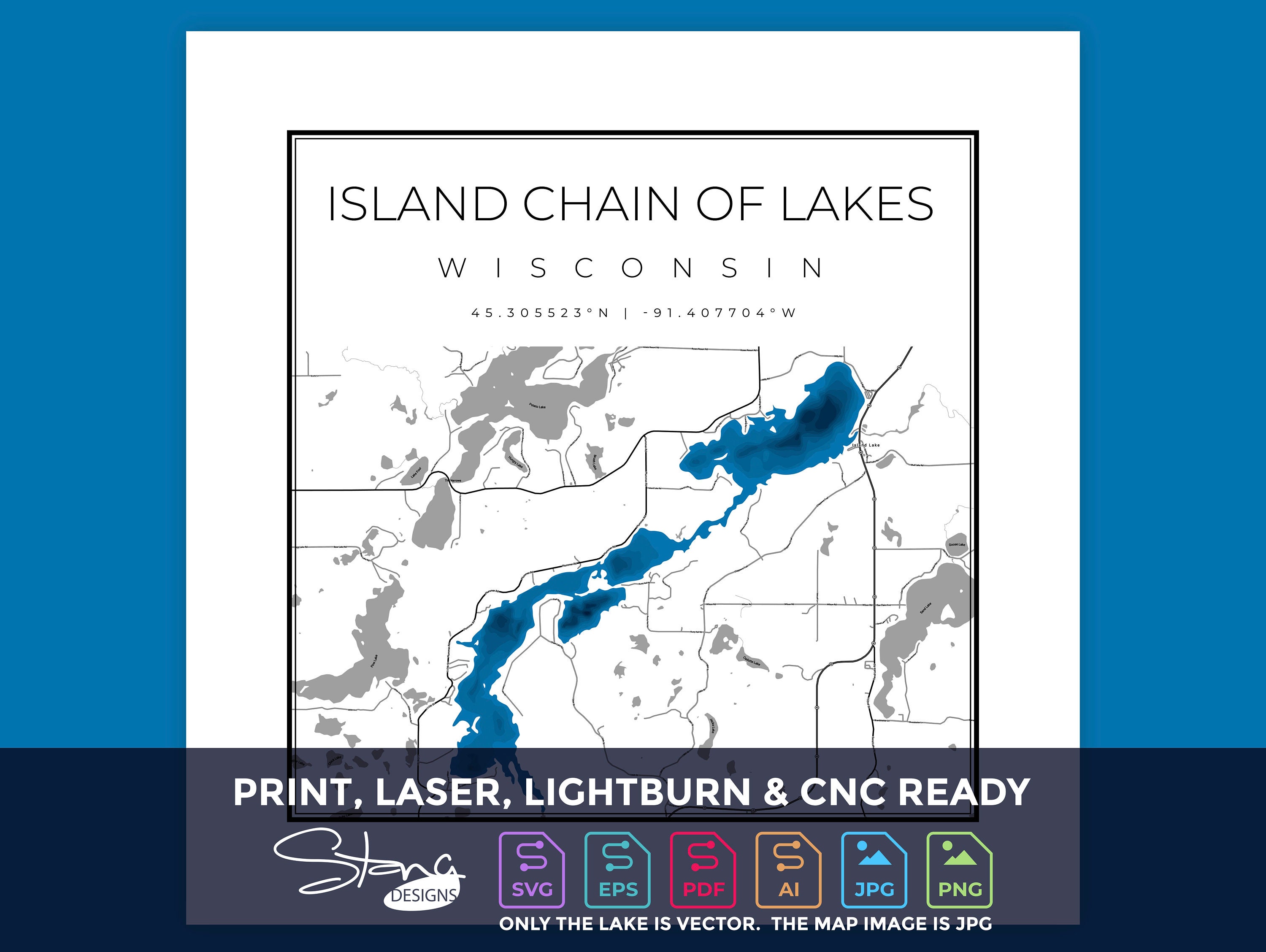 Island Chain of Lakes Topographical Map Print Ready Wall - Etsy