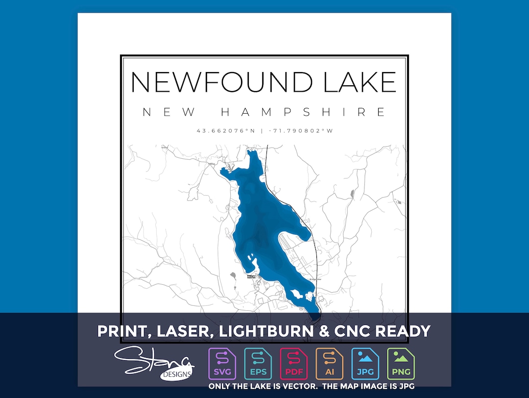 Newfound Lake NH Topographical Map | Print Ready Wall Decor | Multiple ...