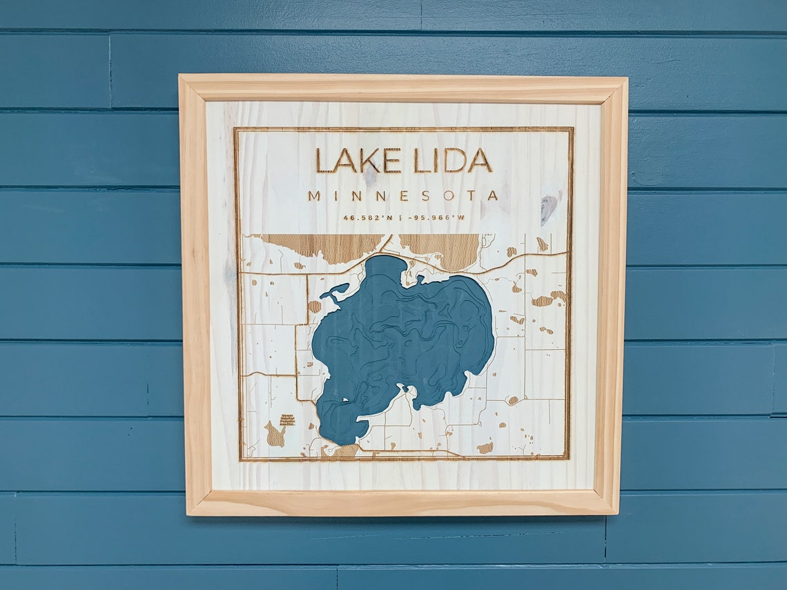 Lake Lida MN 19x19 Custom Rustic Wood 3D Topographical Lake | Etsy