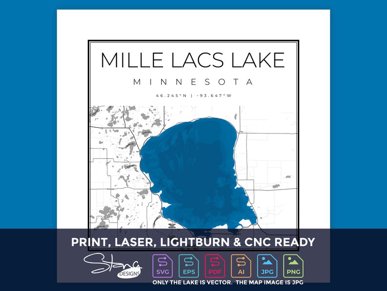 Mille Lacs Lake MN Topographical Map Print Ready Wall Decor Multiple ...