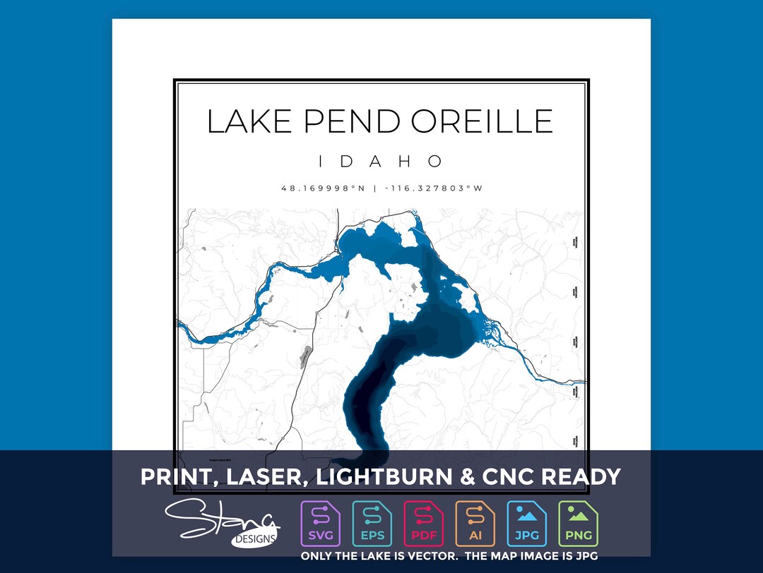 Lake Pend Oreille ID Topographical Map | Print Ready Wall Decor ...