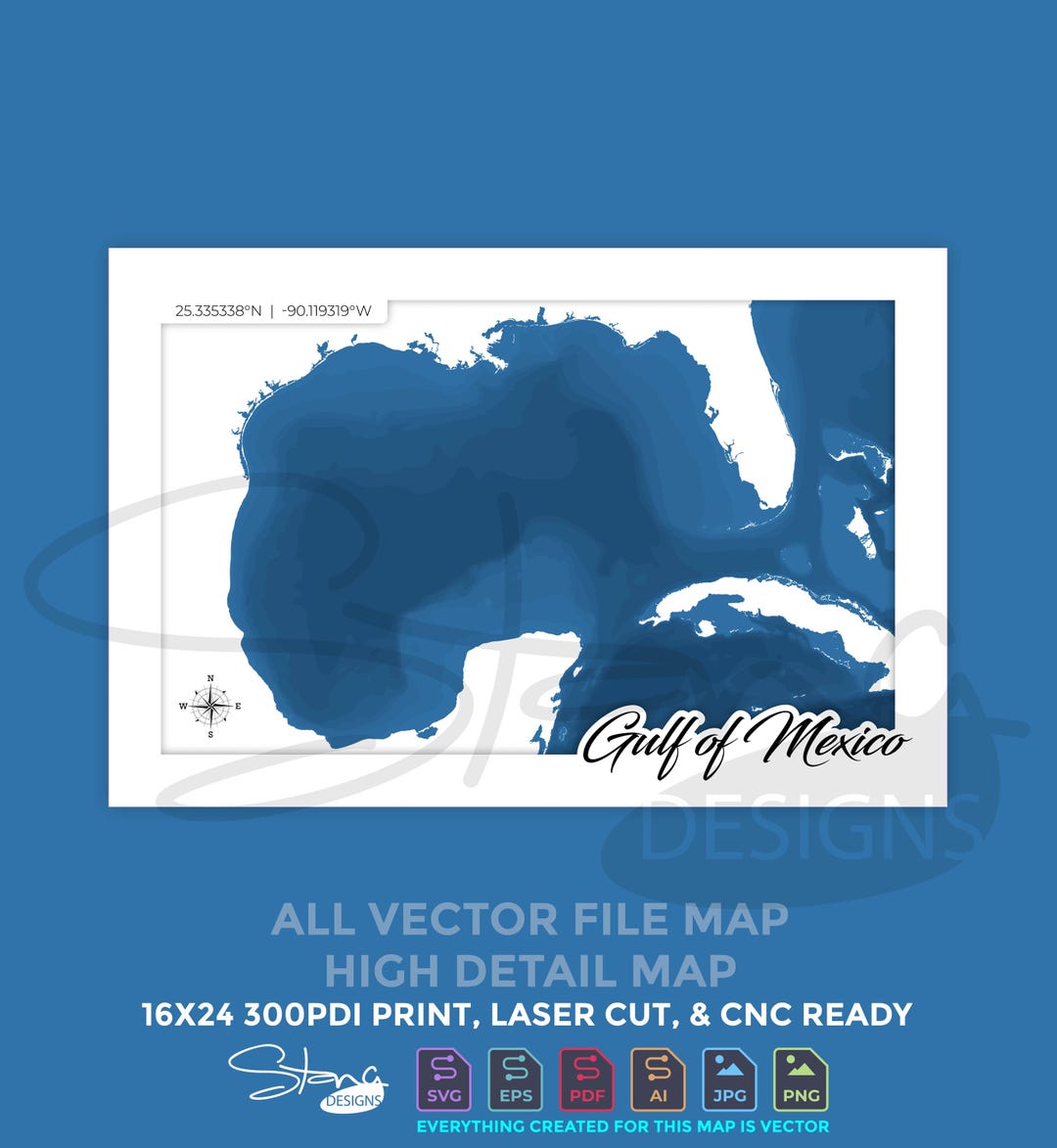 Gulf Of Mexico High Detail 24x16 Topographical Map Multiple Layers 4437