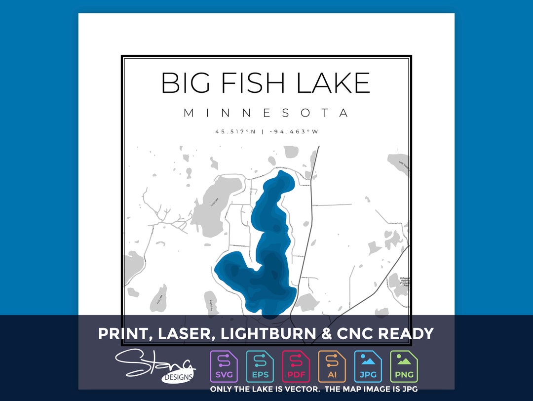 Big Fish Lake, MN Topographical Map | Print Ready Wall Decor | Multiple ...