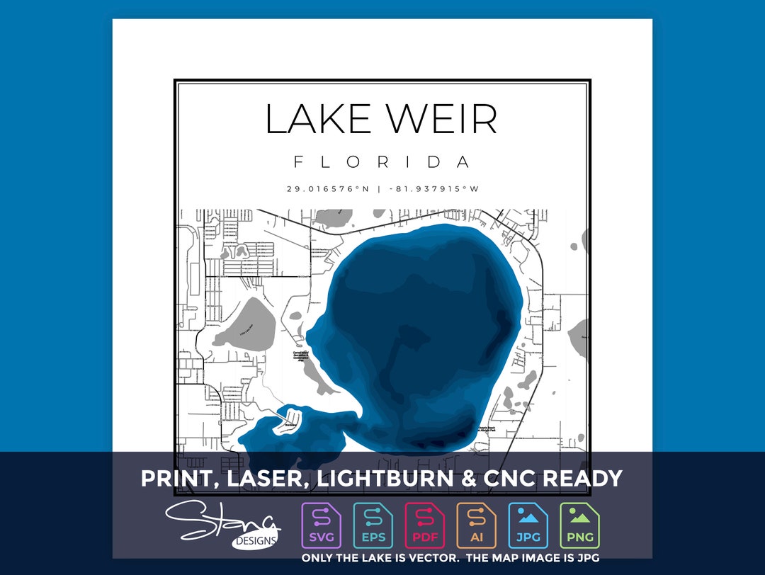 Lake Weir FL Topographical Map | Print Ready Wall Decor | Multiple ...
