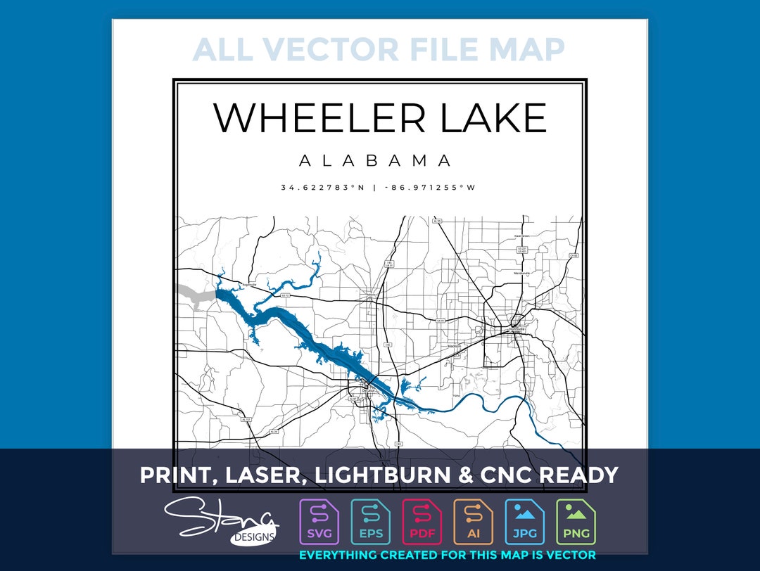 Wheeler Lake AL Topographical Map | Print Ready Wall Decor | Multiple ...