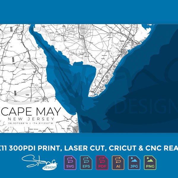 Cape May Map Svg - Etsy