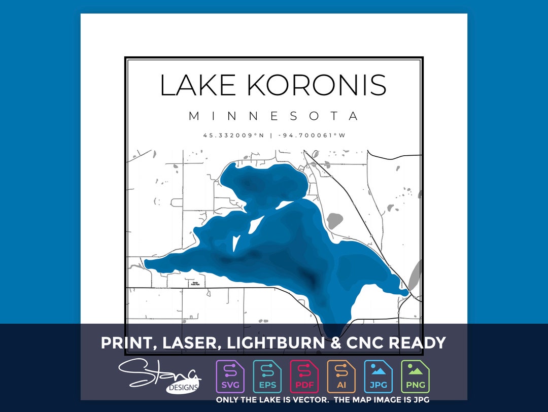 Lake Koronis MN Topographical Map | Print Ready Wall Decor | Multiple Layers | Svg Pdf Ai Eps ...