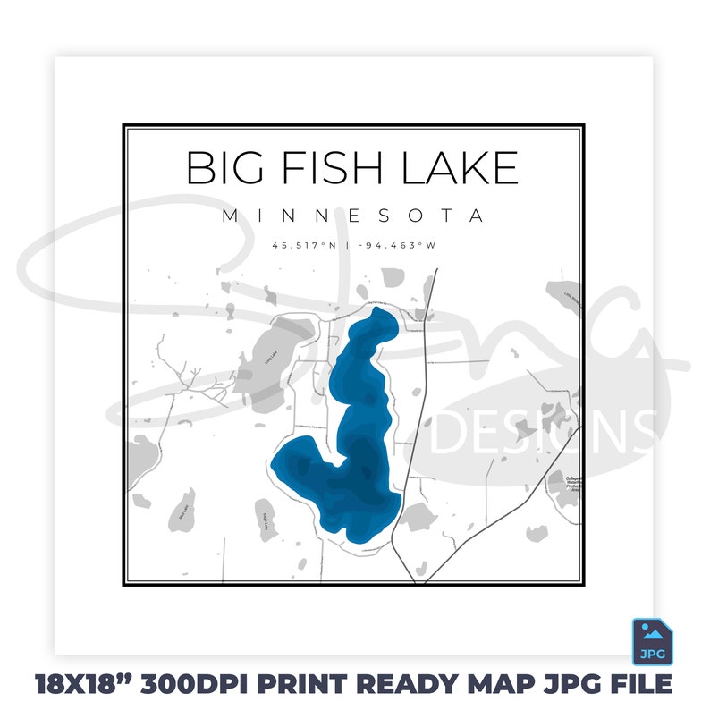 Big Fish Lake, MN Mapa topográfico / Print Ready Wall Decor / Multiple ...