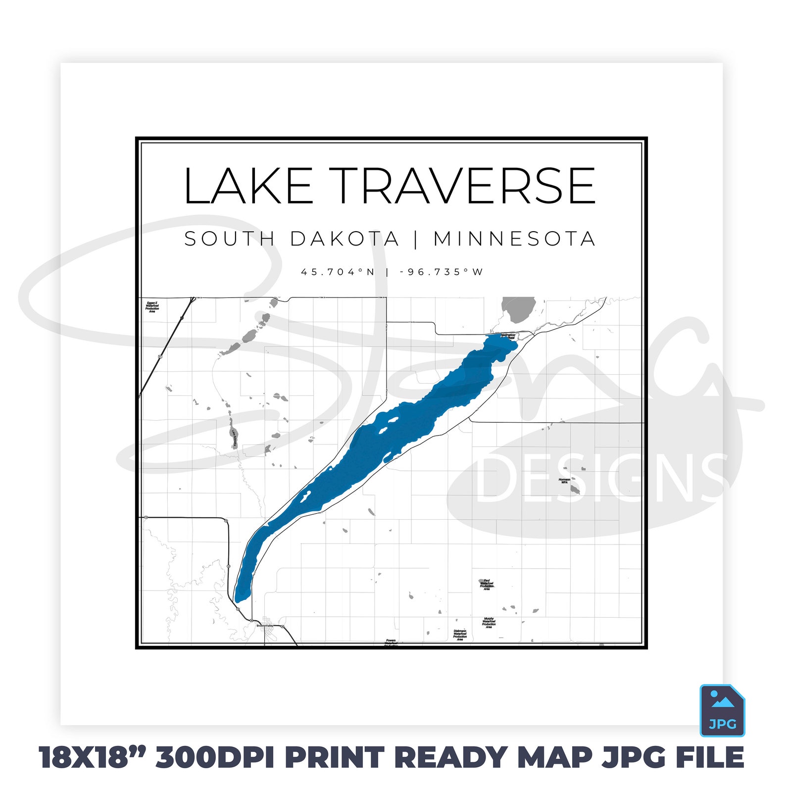 Lake Traverse SD MN Topographical Map Print Ready Wall Decor Multiple ...