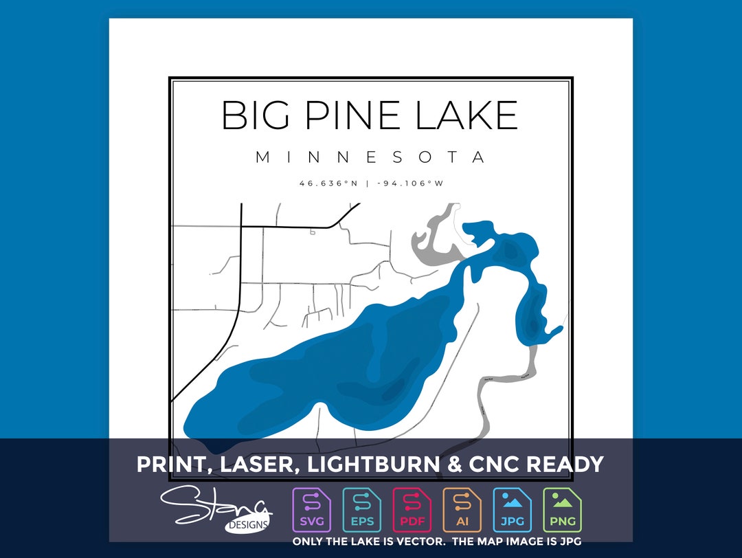Big Pine Lake Crosslake, MN Topographical Map | Print Ready Wall Decor ...