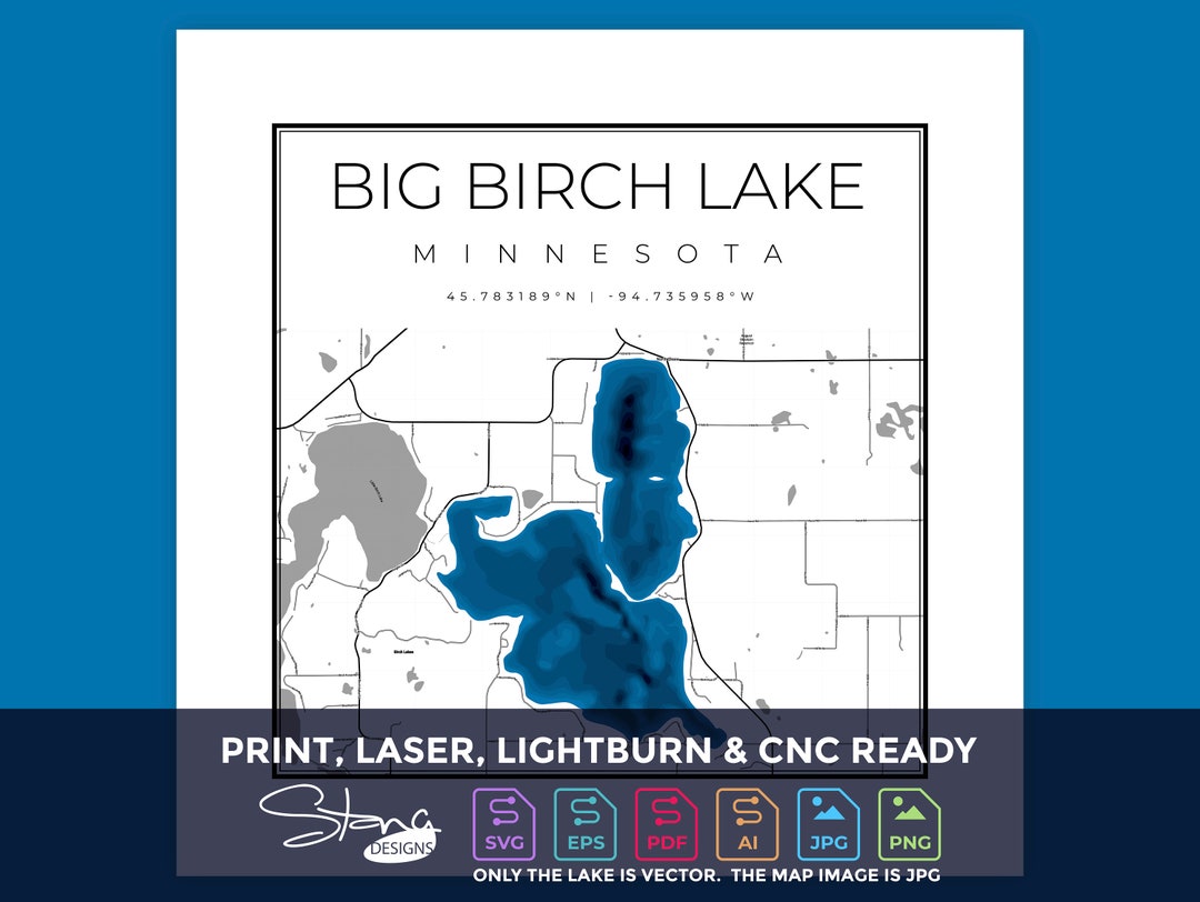 Big Birch Lake, MN Topographical Map | Print Ready Wall Decor ...