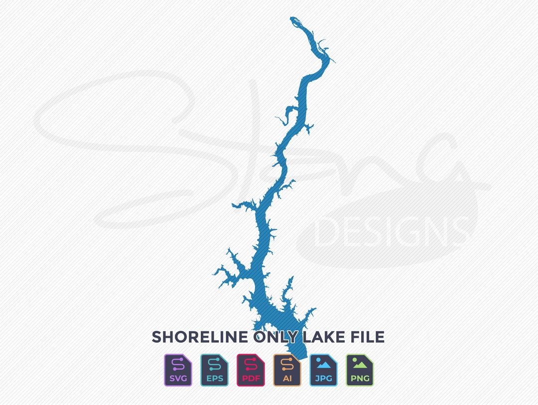 Lake Tillery NC Shoreline Only Map | Single Layer | Svg Pdf Ai Eps Png ...