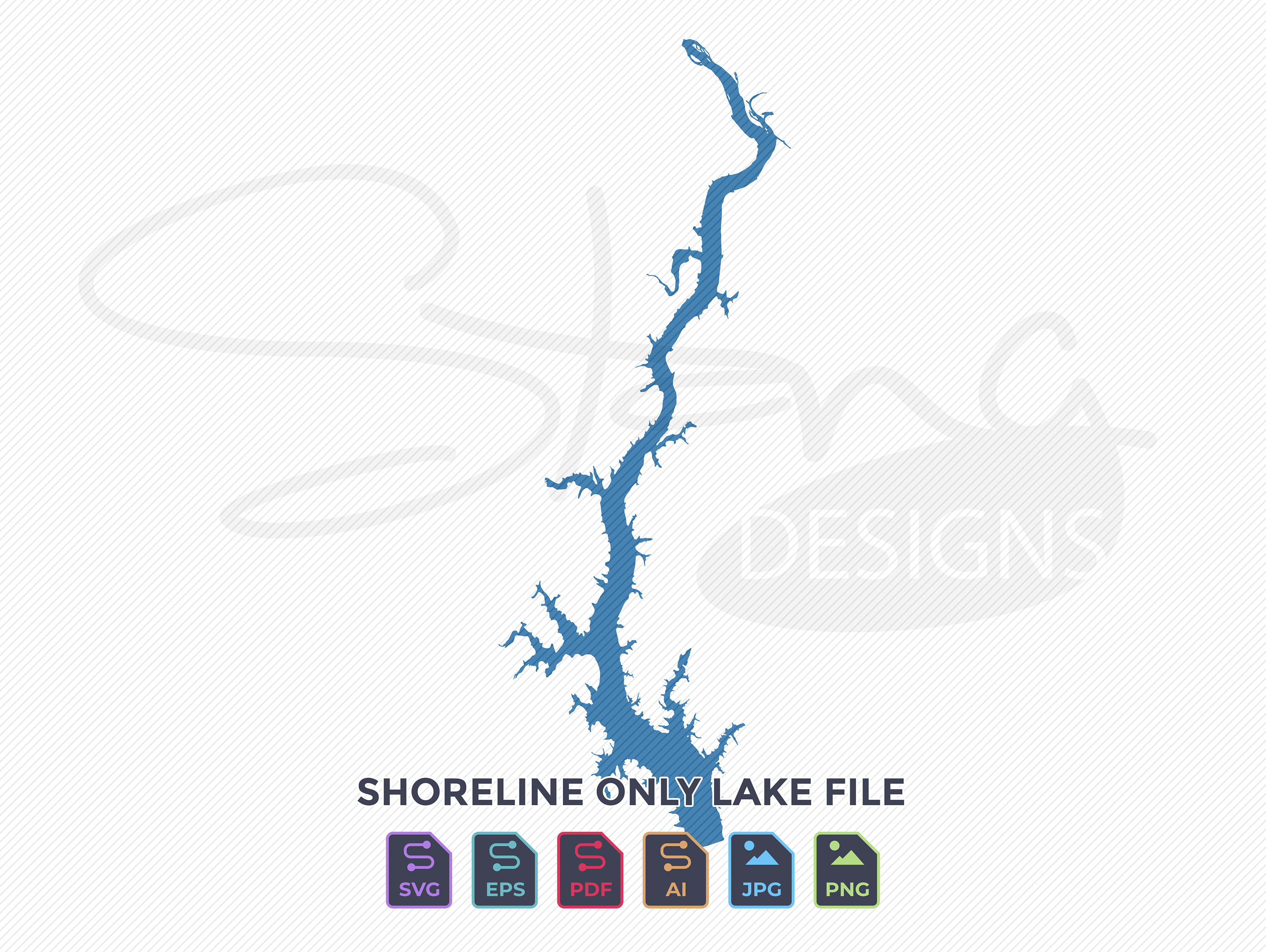 Lake Tillery NC Shoreline Only Map | Single Layer | Svg Pdf Ai Eps Png ...