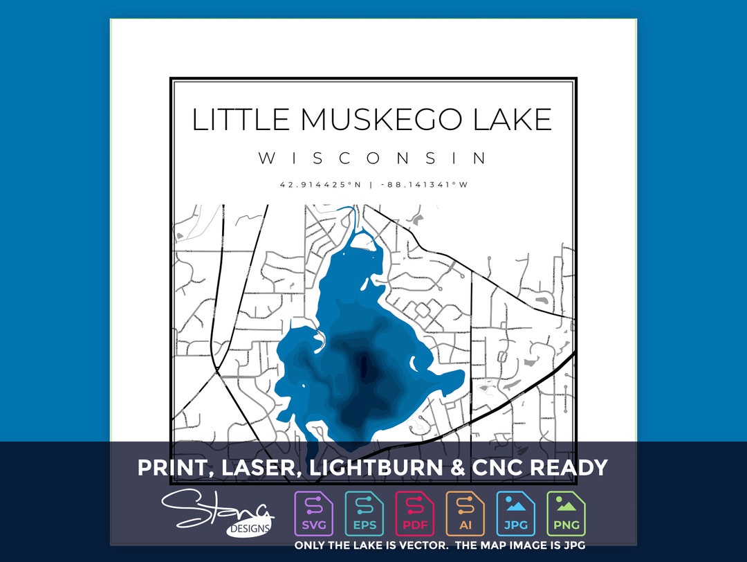 Little Muskego Lake WI Topographical Map | Print Ready Wall Decor ...