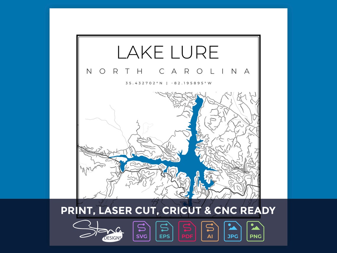 Lake Lure NC Shoreline Only Map Single Layer Svg Pdf Ai - Etsy