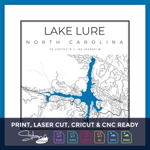 Lake Lure NC Shoreline Only Map | Single Layer | Svg Pdf Ai Eps Png Jpg ...