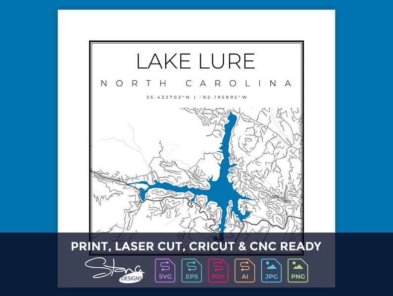 Lake Lure NC Shoreline Only Map Single Layer Svg Pdf Ai Eps Png Jpg - Etsy