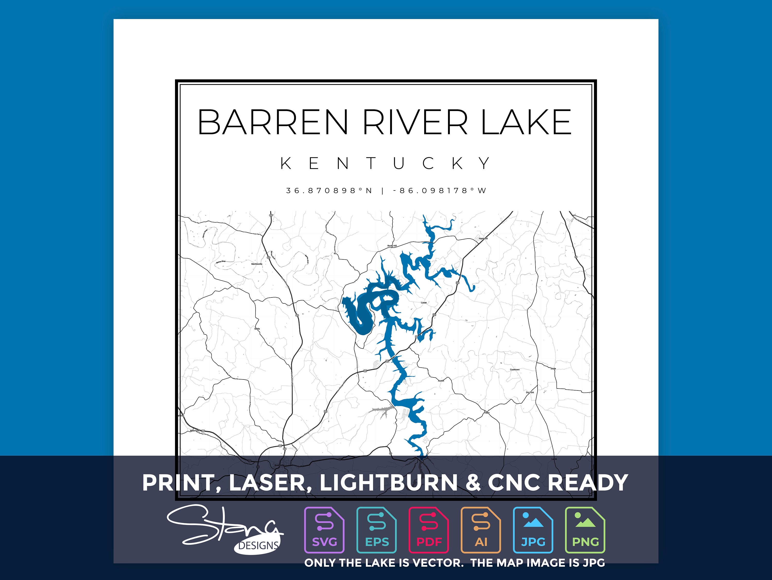 Barren River Lake KY Topographical Map | Print Ready Wall Decor ...