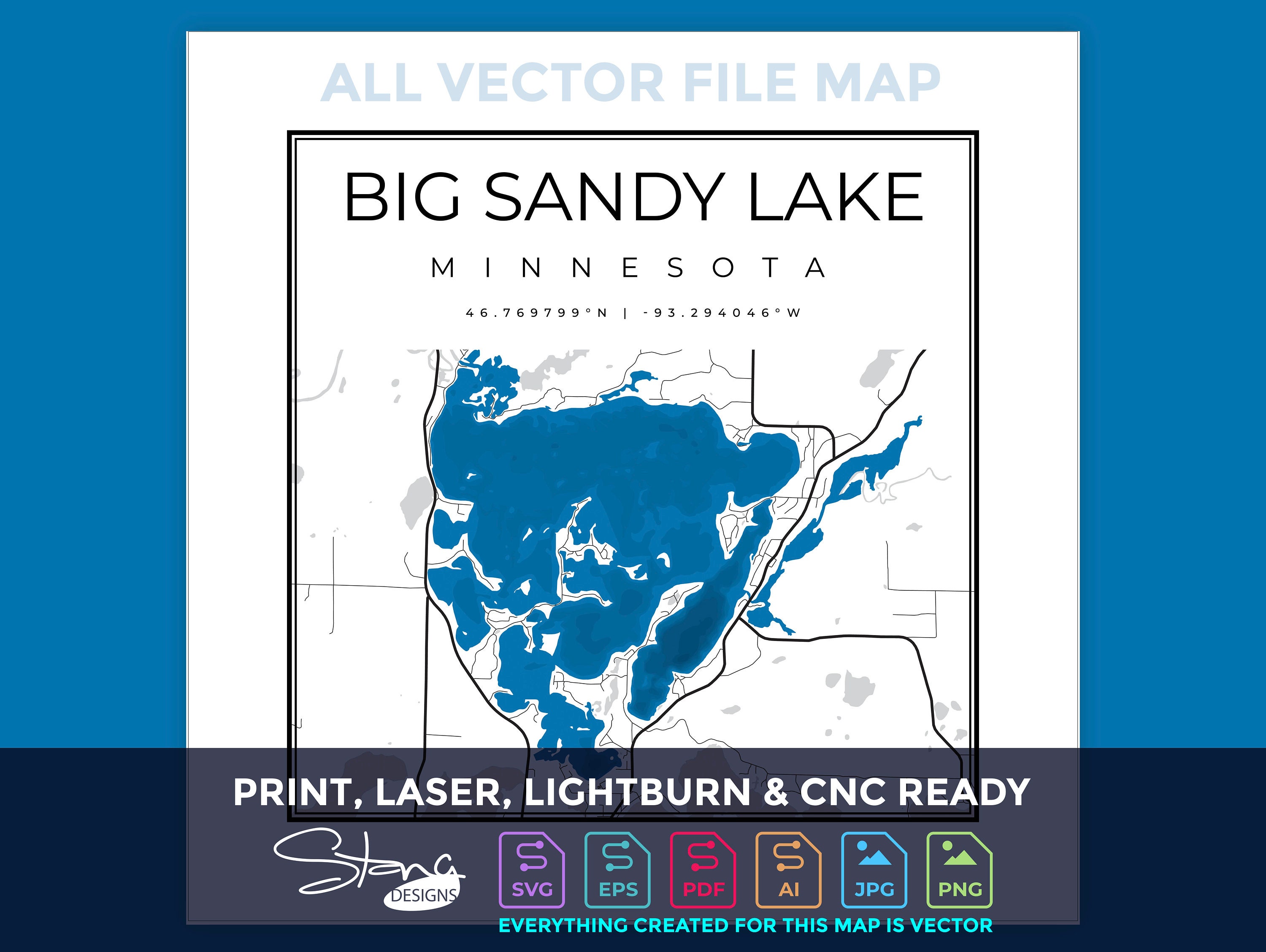Big Sandy Lake Lake MN Topographical Map Print Ready Wall Decor ...