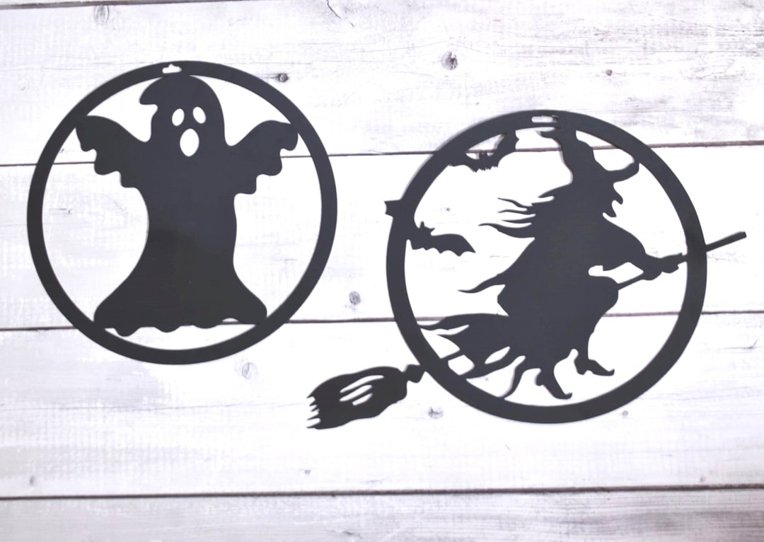 Witch on Broomstick, Ghost Metal Wall Art Halloween Decoration Wall ...