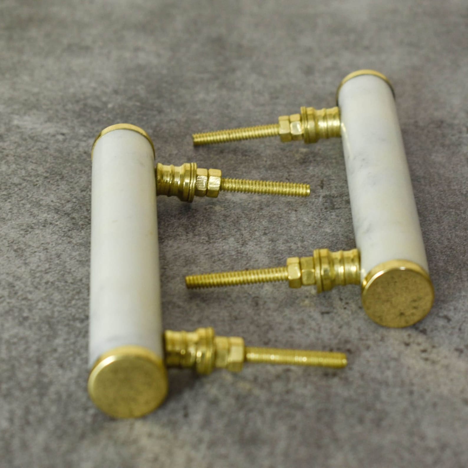 White Cabinet Pull Handle/white Marble and Brass Drawer Pull/white ...