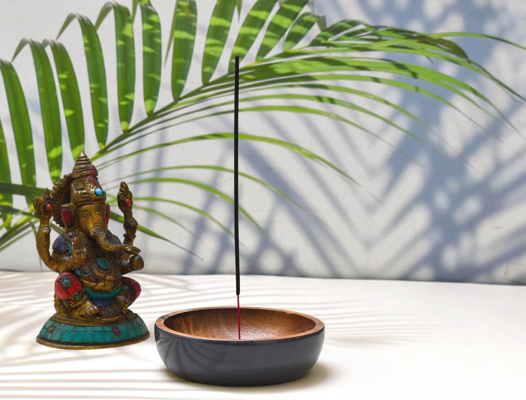 India House-wooden Round Incense Stick Holder or Ash Catcher Bowl ...