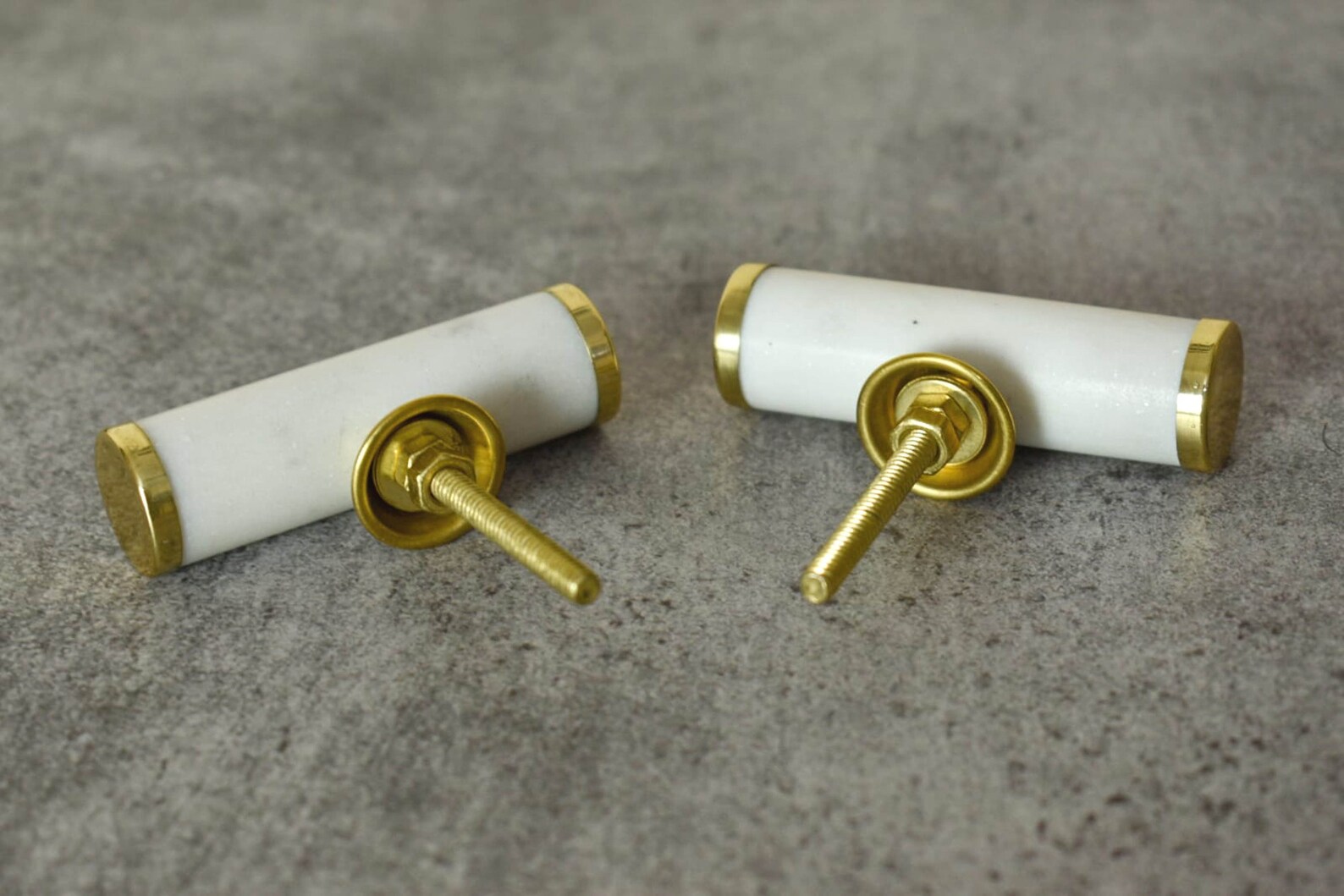 White Cabinet Pull Handle/white Marble and Brass Drawer Pull/white ...