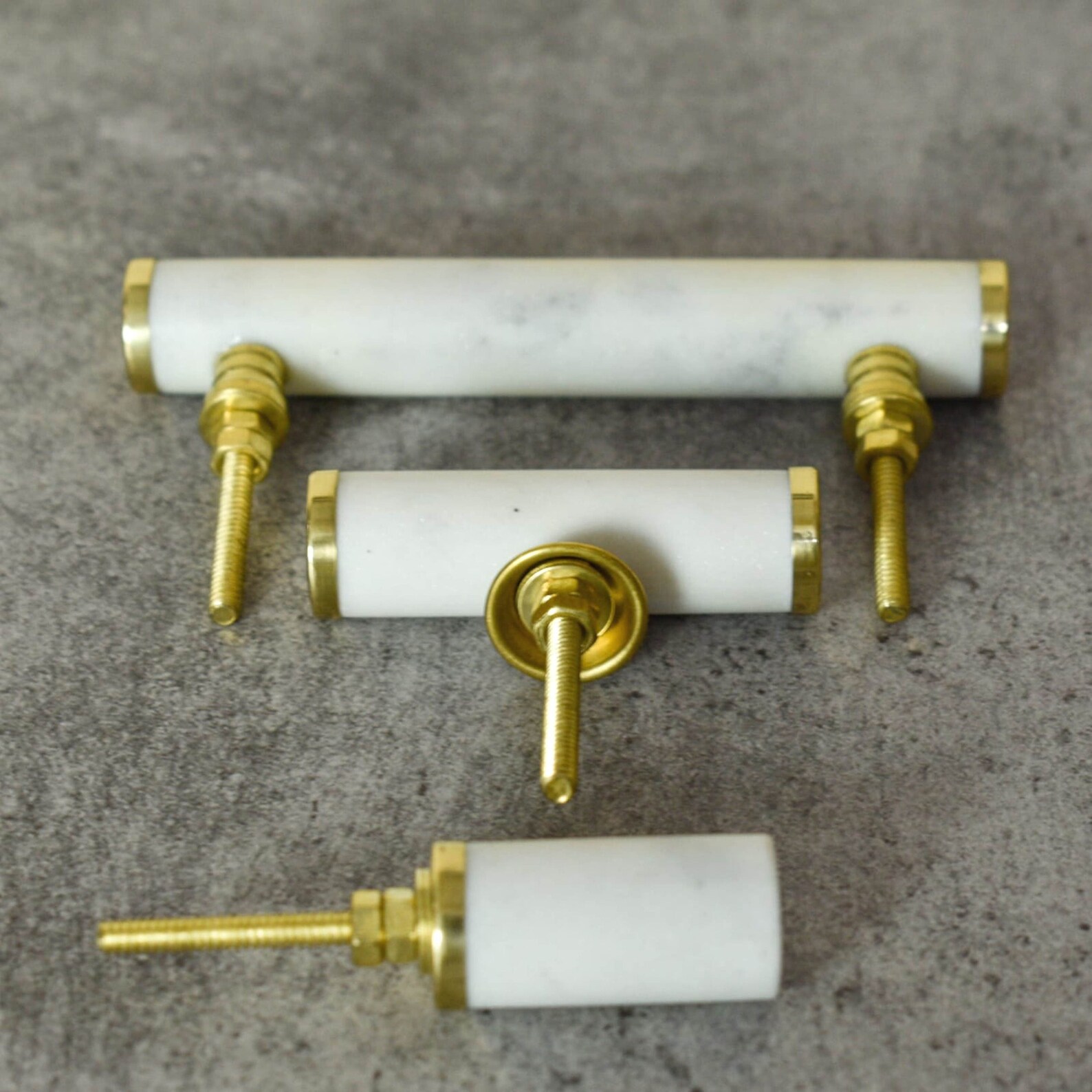 White Cabinet Pull Handle/white Marble and Brass Drawer Pull/white ...