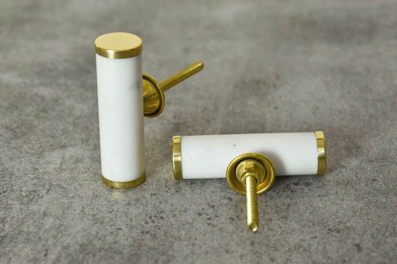 White Cabinet Pull Handle/white Marble and Brass Drawer Pull/white ...