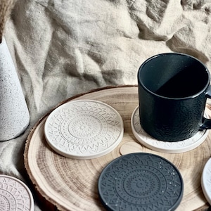 Mandala Coasters, Minimalist Boho, Set of 4, Neutral Decor, Jesmonite ...