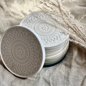 Mandala Coasters, Minimalist Boho, Set of 4, Neutral Decor, Jesmonite ...