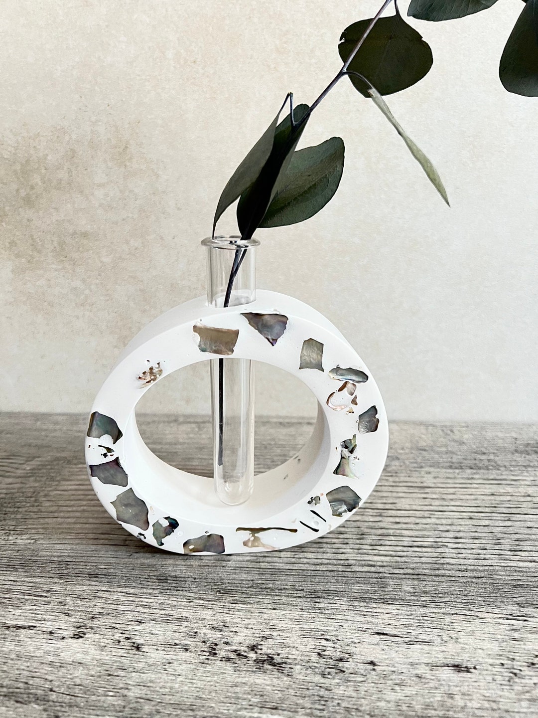 Round Abalone Vase, Shell Terrazzo, Jesmonite Propagation, Circle Stem ...