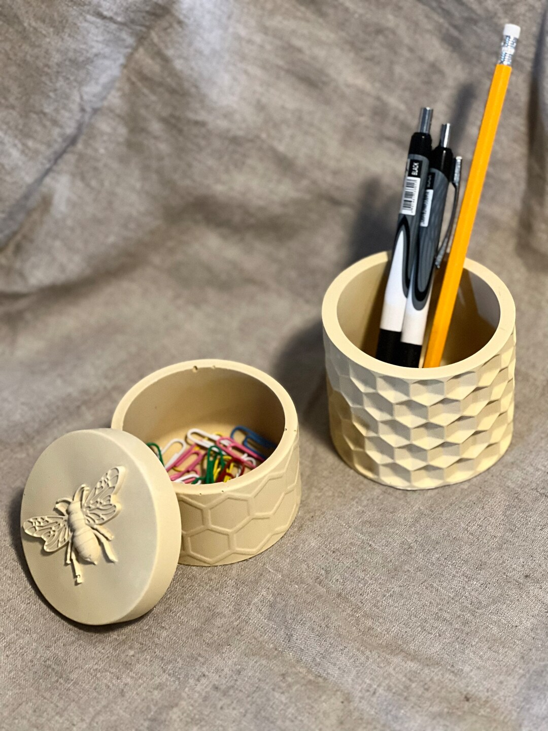 Bee Desk Set, Honey Bee Pot, Honeycomb Planter, Bee Jar, Gift for Bee ...