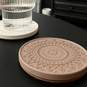Mandala Coasters, Minimalist Boho, Set of 4, Neutral Decor, Jesmonite ...
