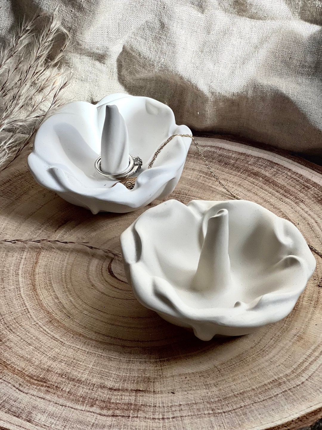 Jesmonite Flower Ring Cone Trinket Dish: Handmade Neutral Decor - Etsy
