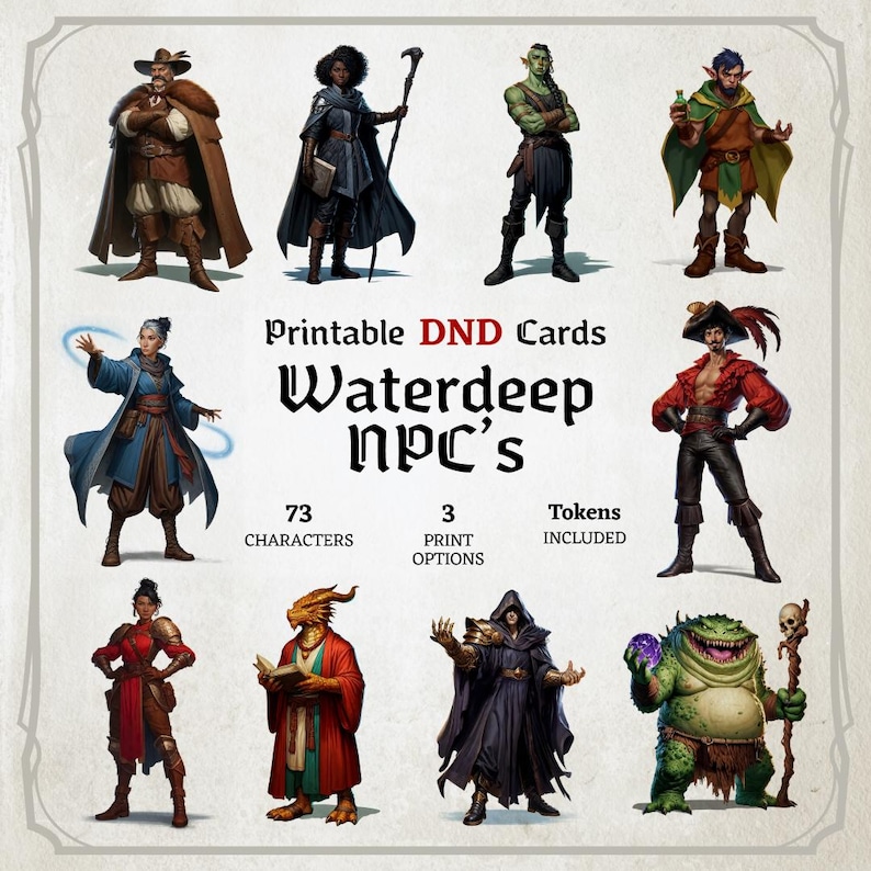 D&D Waterdeep NPC Cards, WDH, Tokens, Foldable Board Cards, Custom Made ...