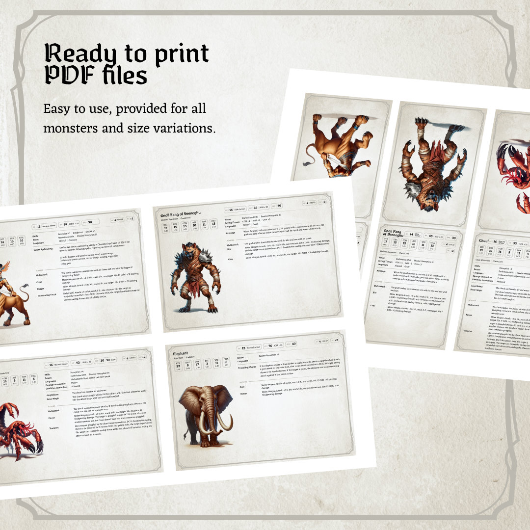 D&D Monster Cards, Challenge 4, Tokens, Foldable Board Cards, Custom ...