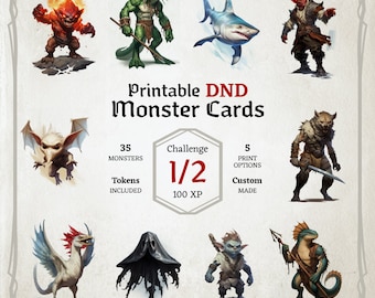 D&D Monster Cards, Challenge 1, Tokens, Foldable Board Cards, Custom Made, High-quality Cards ...