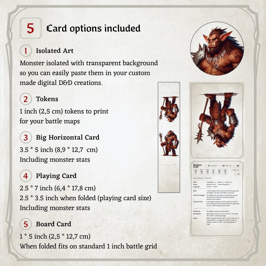 D&D Monster Cards, Challenge 3, Tokens, Foldable Board Cards, Custom Made, High-quality Cards ...