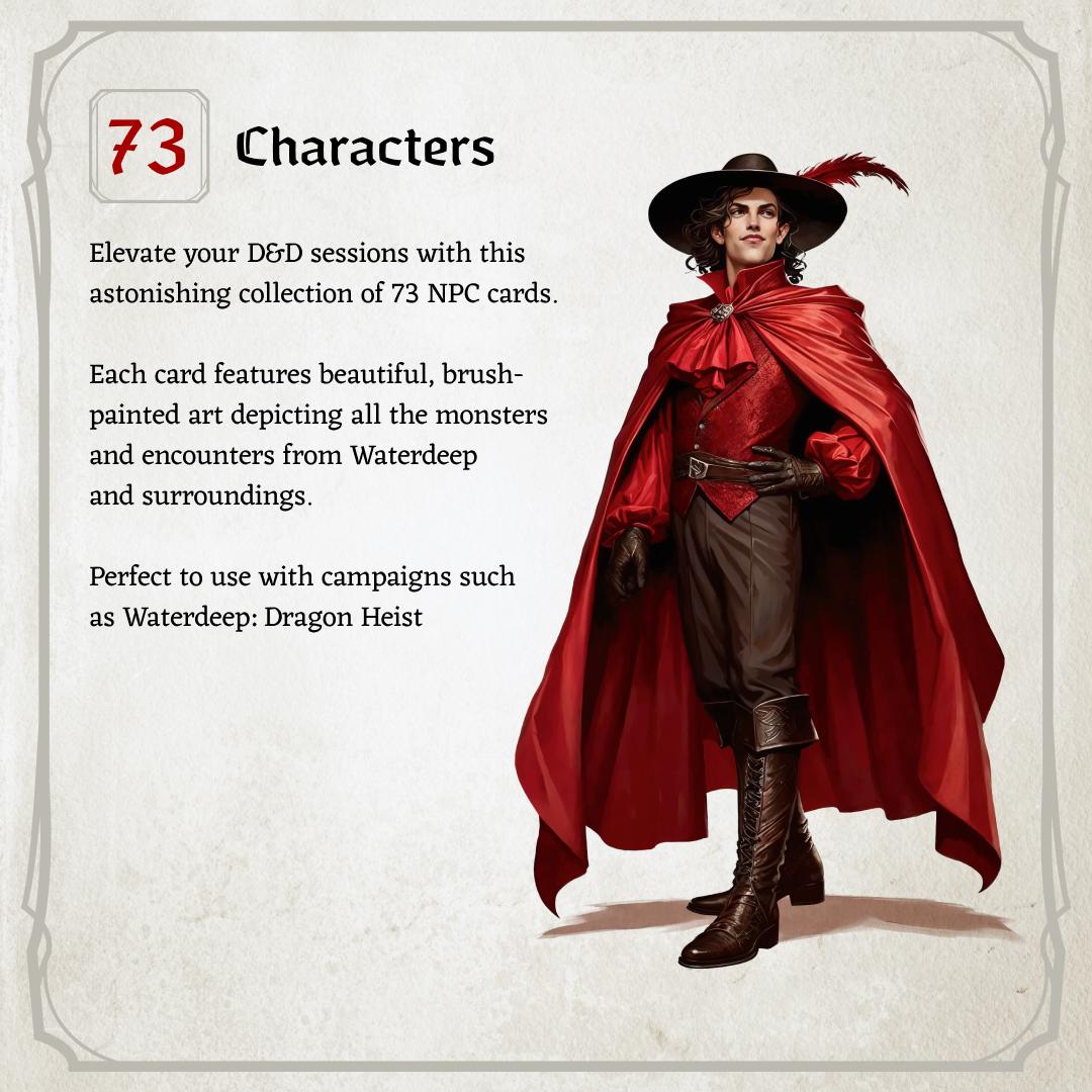 D&D Waterdeep NPC Cards, WDH, Tokens, Foldable Board Cards, Custom Made ...