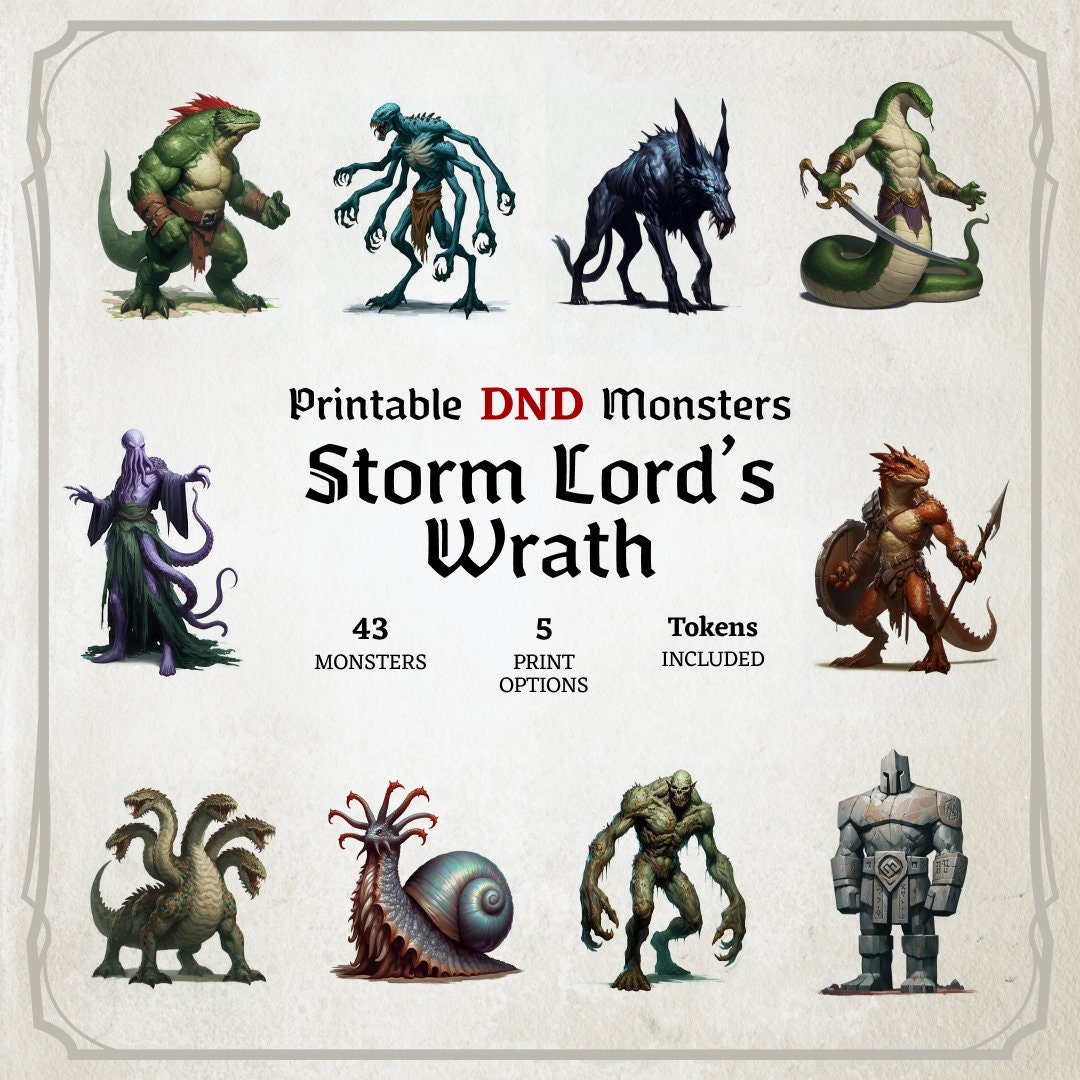 D&D Monster Cards, Storm Lords Wrath, Tokens, Foldable Board Cards ...