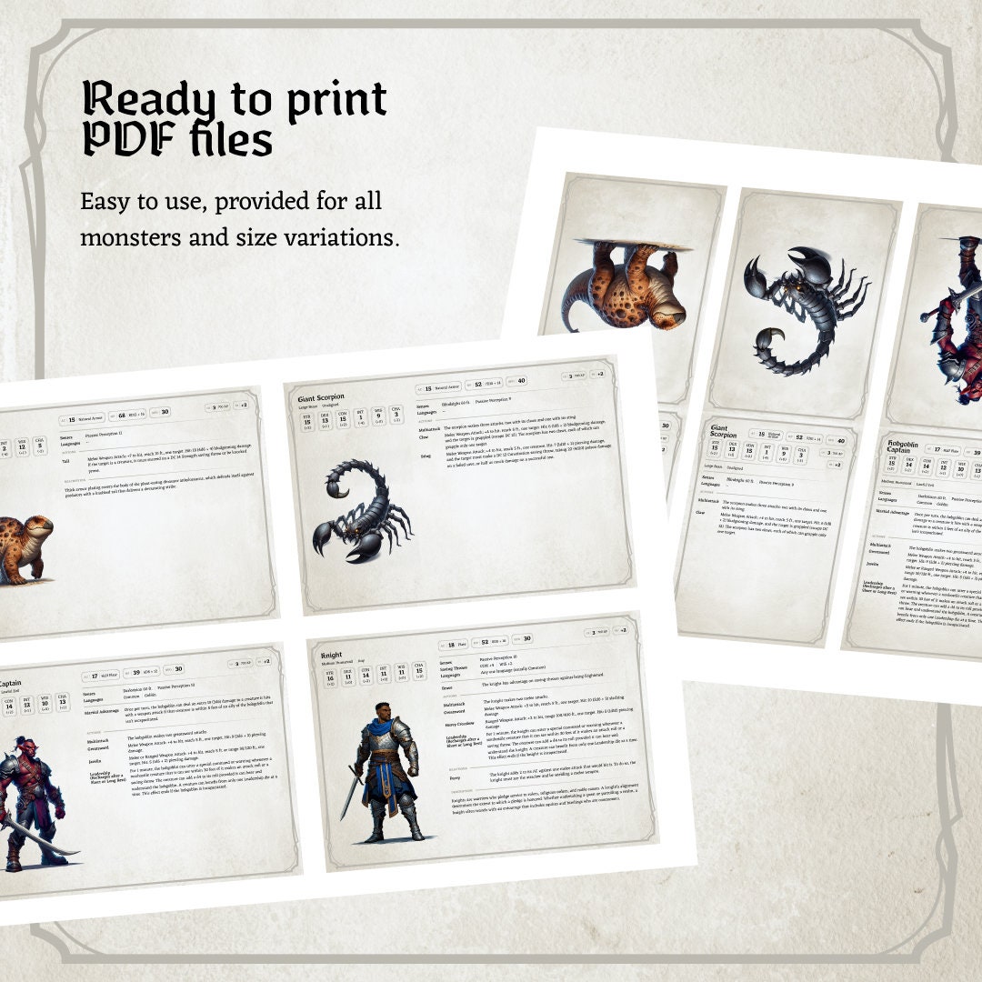 D&D Monster Cards, Challenge 3, Tokens, Foldable Board Cards, Custom Made, High-quality Cards ...
