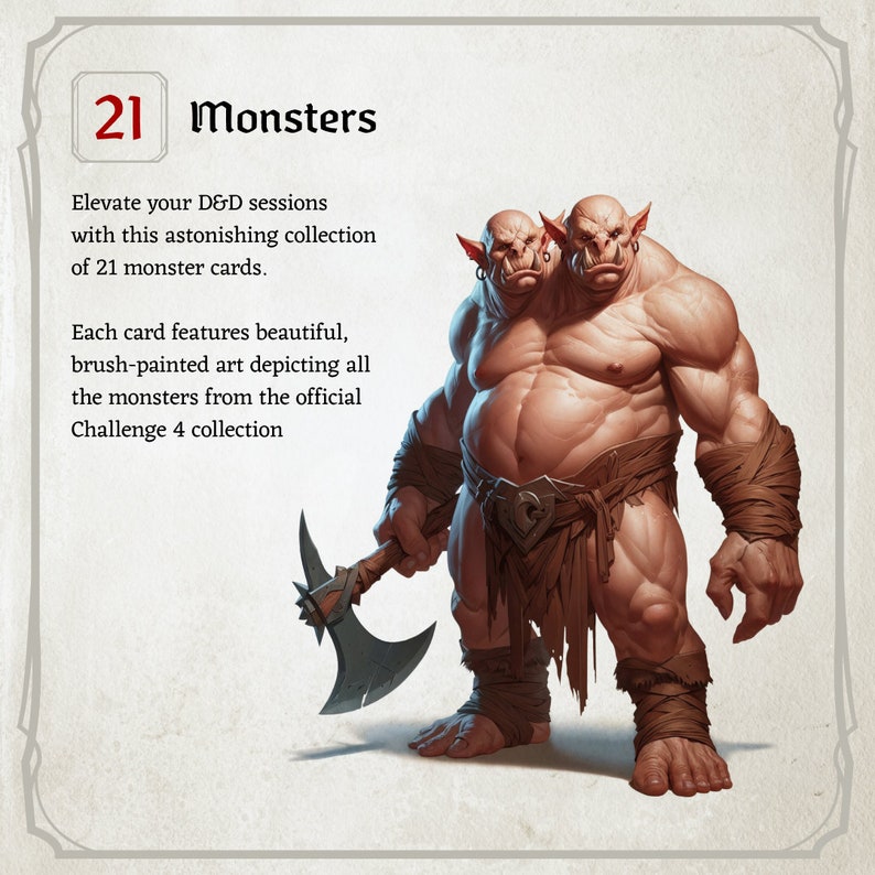 D&D Monster Cards, Challenge 4, Tokens, Foldable Board Cards, Custom ...
