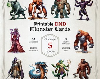D&D Monster Cards, Challenge 2, Tokens, Foldable Board Cards, Custom Made, High-quality Cards ...