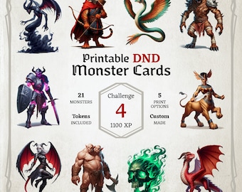 D&D Monster Cards, Challenge 2, Tokens, Foldable Board Cards, Custom Made, High-quality Cards ...