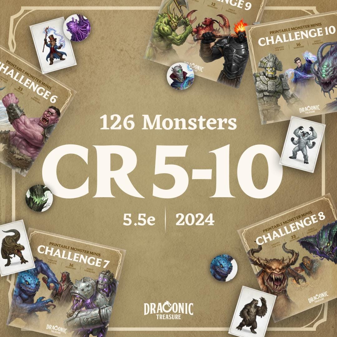 D&D Monster Cards, Challenge 5 to 10, Mega Collection, 2024 Monster ...