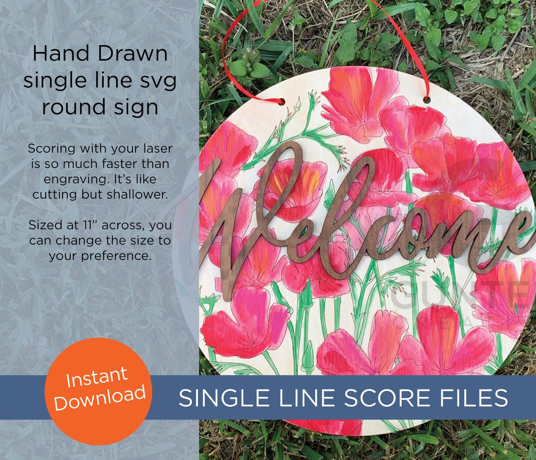 Poppies Single Line Score Round Sign Welcome Sign - Etsy